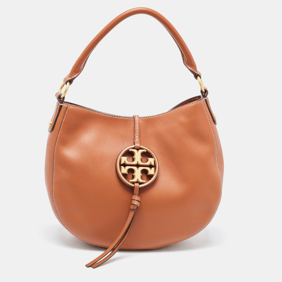 Tory Burch | Bags | Tory Burch Brown Leather Miller Metallogo Mini Hobo | Poshmark